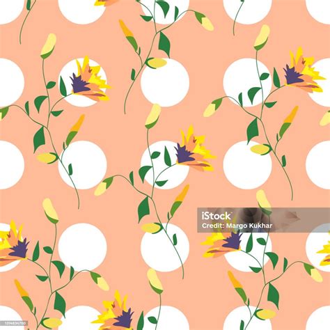 꽃 꽃 원활한 패턴 무작위로 흩어져 있는 식물 모티프 흰색 물방울 무늬 배경에 그림을 나뭇가지 스케치에 손으로 그린 꽃 핑크 색