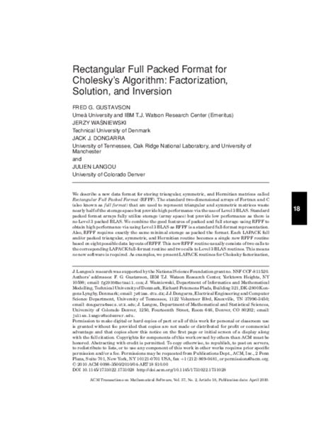 pdf rectangular full packed format for cholesky s algorithm