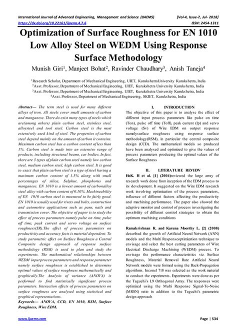 Optimization Of Surface Roughness For En 1010 Low Alloy Steel On Wedm Using Response Surface