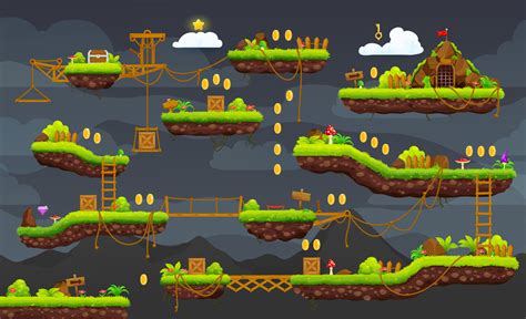 2d Arcade Retro Game Night Level Map Interface 19613694 Vector Art At