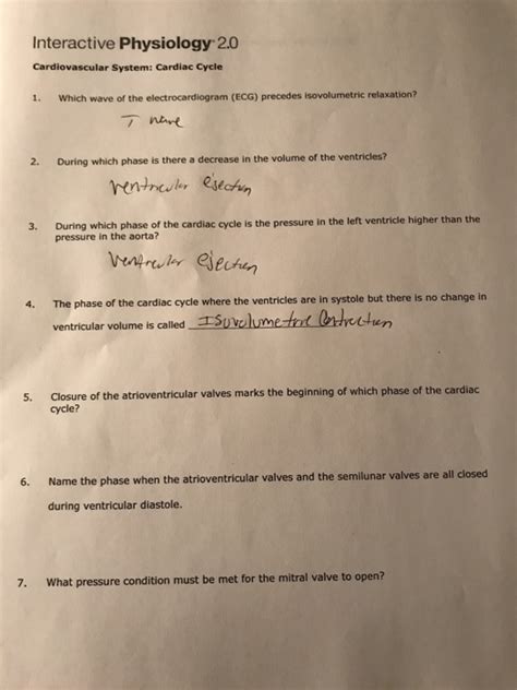 Solved Interactive Physiology 2 0 Cardiovascular System