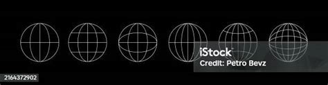 원 형태의 세계 지구 그리드 선형 줄무늬 구 지구 위도 및 경도 선 그리드 복고풍 미래 지향적인 디자인 요소 벡터 일러스트 레이 션 3차원 형태에 대한 스톡 벡터 아트 및