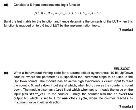 Solved D Consider A 5 Input Combinational Logic Function