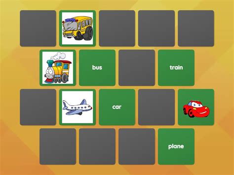 Transportation Vehicles Memory Game Matching Pairs