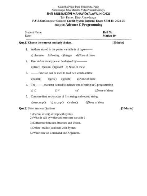 Advance C Programming Fybcs Pdf