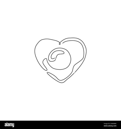 one single line drawing of fresh sunny side up egg with love shape logo vector illustration
