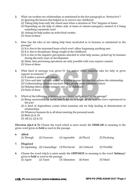 Bank Po Pre Exam Previous Qs Papers Chennai School Of Banking