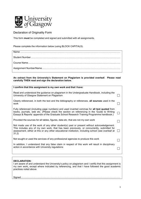 Declaration Of Originality Form