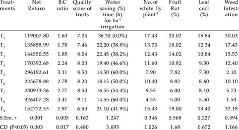 Effect Of Different Irrigation Methods And Mulching On Economics Fruit Download Table