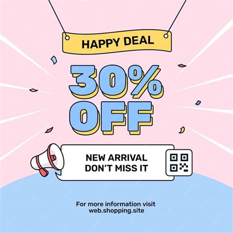 해피 딜 새로운 도착 판매 온라인 상점 소셜 미디어 프로모션 포스터 디자인 개요 타이포그래피 스타일 프리미엄 벡터 Katalog
