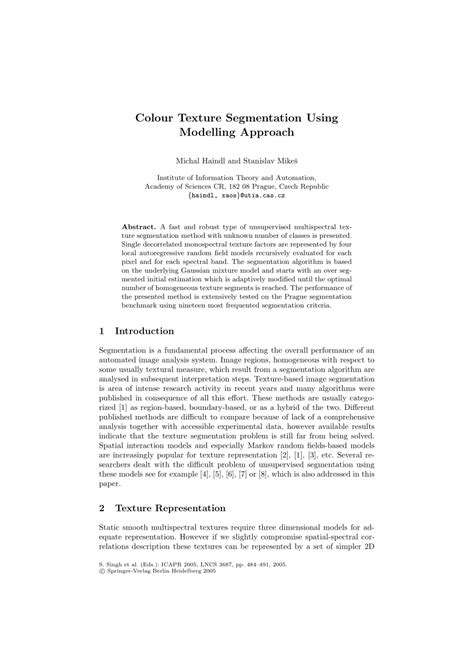 Pdf Colour Texture Segmentation Using Modelling Approach