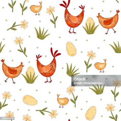 부활절 가족 암탉 수탉 병아리 달걀 봄 데이지와 완벽 한 패턴 포장 식탁보 주방 섬유 인사말 카드 축제 부활절 디자인 0명에 대한 스톡 벡터 아트 및 기타 이미지 Istock