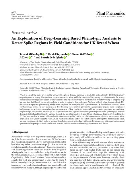 Pdf An Exploration Of Deep Learning Based Phenotypic Analysis To Detect Spike Regions In Field
