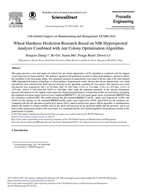 Wheat Hardness Prediction Research Based On Nir Hyperspectra 2017 Procedia E Pdf Cross