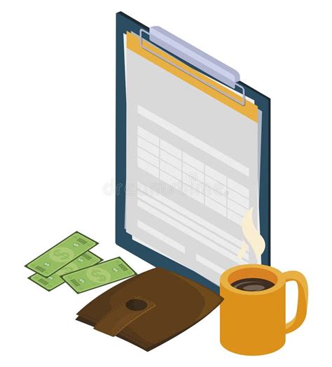 Checklist Clipboard With Coffee Cup And Money Stock Illustration Illustration Of Notepad