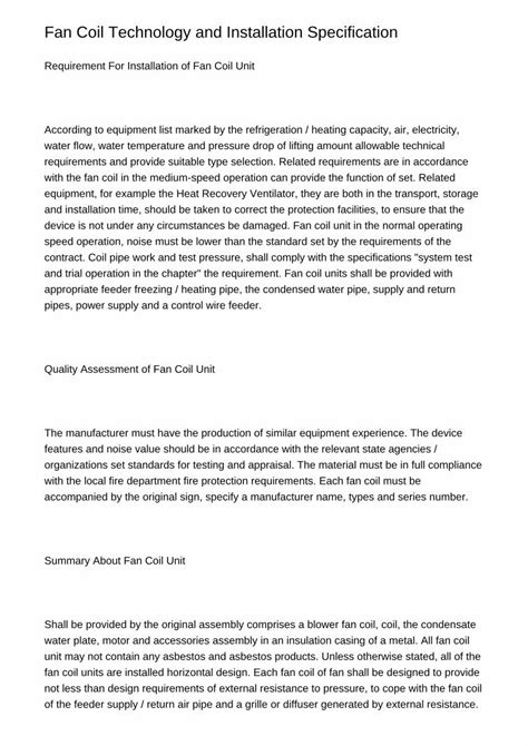Pdf Fan Coil Technology And Installation Specification Dokumen Tips