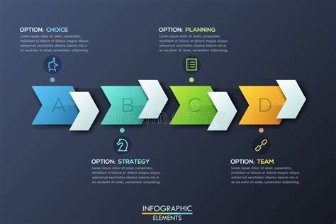 Modern Infographic Design Template With 4 Right Pointing Arrows And Text Boxes Stock Vector