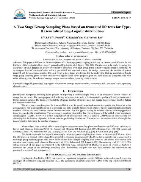 Pdf A Two Stage Group Sampling Plans Based On Truncated Life Tests For Type Ii Generalized Log
