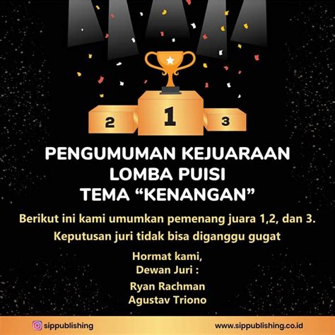 Pengumuman Juara 1 2 Dan 3 Lomba Puisi Tema Kenangan Sip Publishing