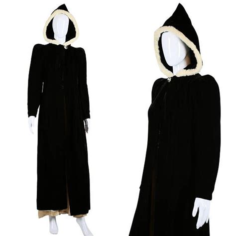 20s Hooded Cape 1920s Velvet Cape With Rabbit Fur Dramatic Cloak Full
