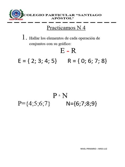 Practicamos N 4 5to Diferencia Y Diferencia Simetrica Pdf