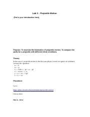 Lab Projectile Motion Kinematics And Comparison Of Course Hero