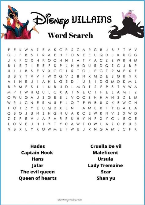 Disney Characters Word Search Puzzle Free Printable Activity Sheet