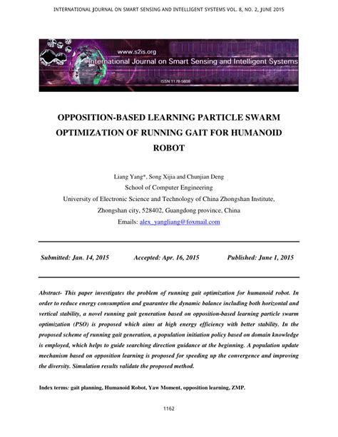 Pdf Opposition Based Learning Particle Swarm Optimization Of Running