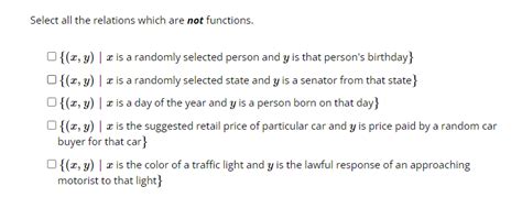 Solved Select All The Relations Which Are Not Functions Chegg Com