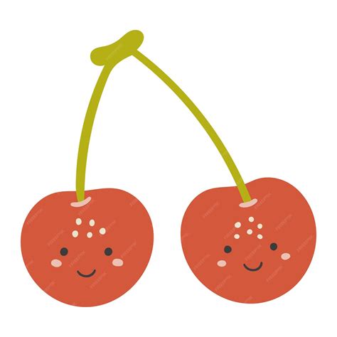 Premium Vector Cute Cherry Fruit Vector Fruit With Face Happy Cherry