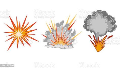 폭발 세트 만화 다이너마이트 또는 폭탄 폭발 화재 붐 구름과 연기 요소 위험한 폭발 폭발 원자 폭탄 폭발 벡터 손 그리기 그림입니다 폭발에 대한 스톡 벡터 아트 및 기타