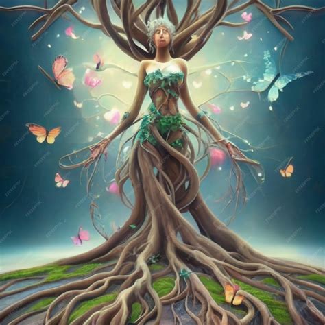 Premium Photo Fantasy Woman Trees Spirit Wanders Woods In Dark Magic