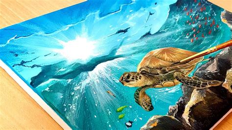 바다거북이와 바닷속 풍경을 쉽게 그리는 방법 아크릴화 힐링그림 Youtube