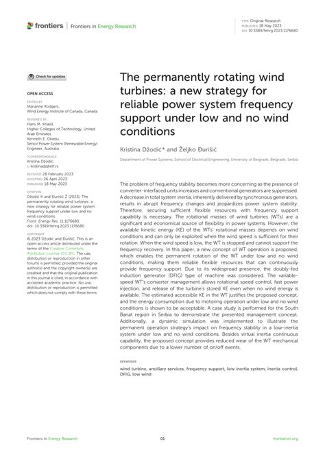 Pdf The Permanently Rotating Wind Turbines A New Strategy For Reliable Power System Frequency