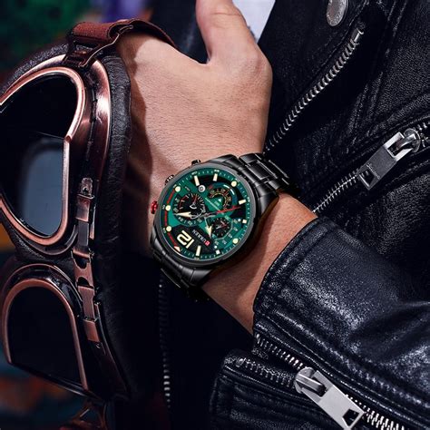 Curren 8395 Luxury Brand Watch For Men Black And Green Watch Tag