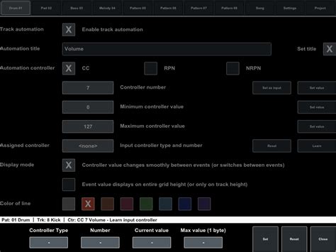 MIDI Pattern Sequencer MIDI Pattern Sequencer Manual Automation Settings