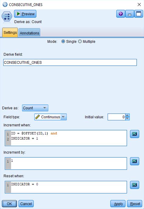 spss modeler consecutive episode stack overflow