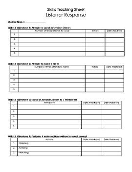 Verbal Behavior Listener Response Assessment Skills Tracking Sheets