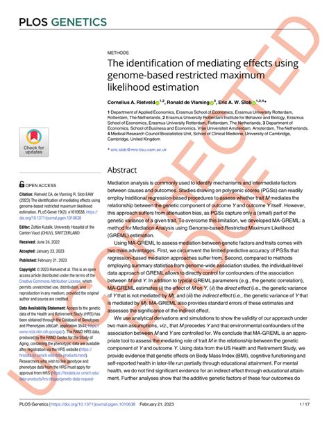 Pdf The Identification Of Mediating Effects Using Genome Based