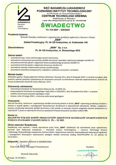 Świadectwo Ippc Bw Company