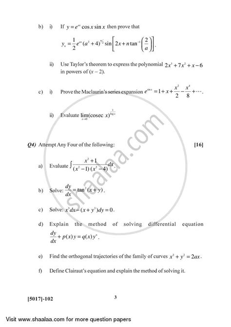 Calculus And Differential Equations B Sc Mathematics Semester FYBSc Pattern