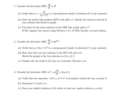Solved Consider The First Order Ode Dy Dt Y 4 3 Verify