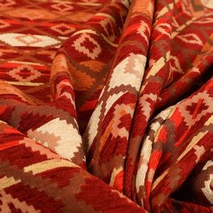 Modern Small Kilim Aztec Pattern Orange Red Chenille Curtain Upholstery