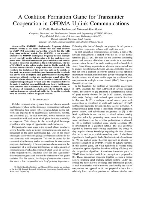 pdf a coalition formation game for transmitter cooperation in ofdma