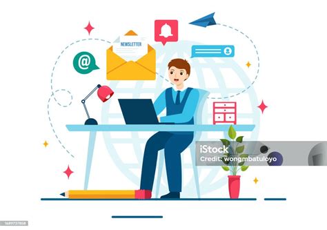 이메일 뉴스레터 벡터 일러스트레이션 봉투 전자 메일 메시지 또는 모바일 서비스 배경 플랫 만화 손으로 그린 템플릿 광고에 대한 스톡 벡터 아트 및 기타 이미지 Istock