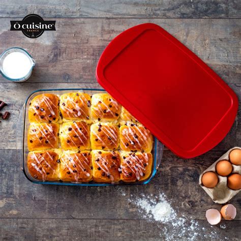 Red Lid Long Baking Pan Dessert Tray Bakery Container With O Cuisine