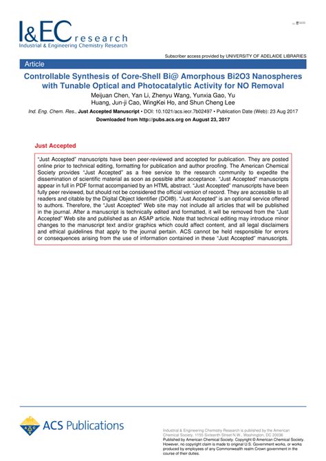 Pdf Controllable Synthesis Of Core Shell Bi Amorphous Bi2o3