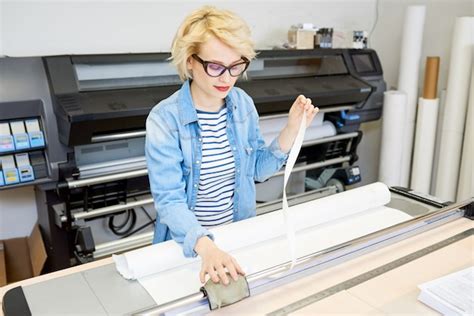 Premium Photo Young Woman Using Plotter