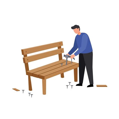 Person Assembling Wooden Bench With Tools In Flat Design Style Art 60397757 Vector Art At Vecteezy