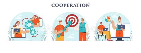 Cooperation Concept Set Collaboration And Teamwork Stock Vector